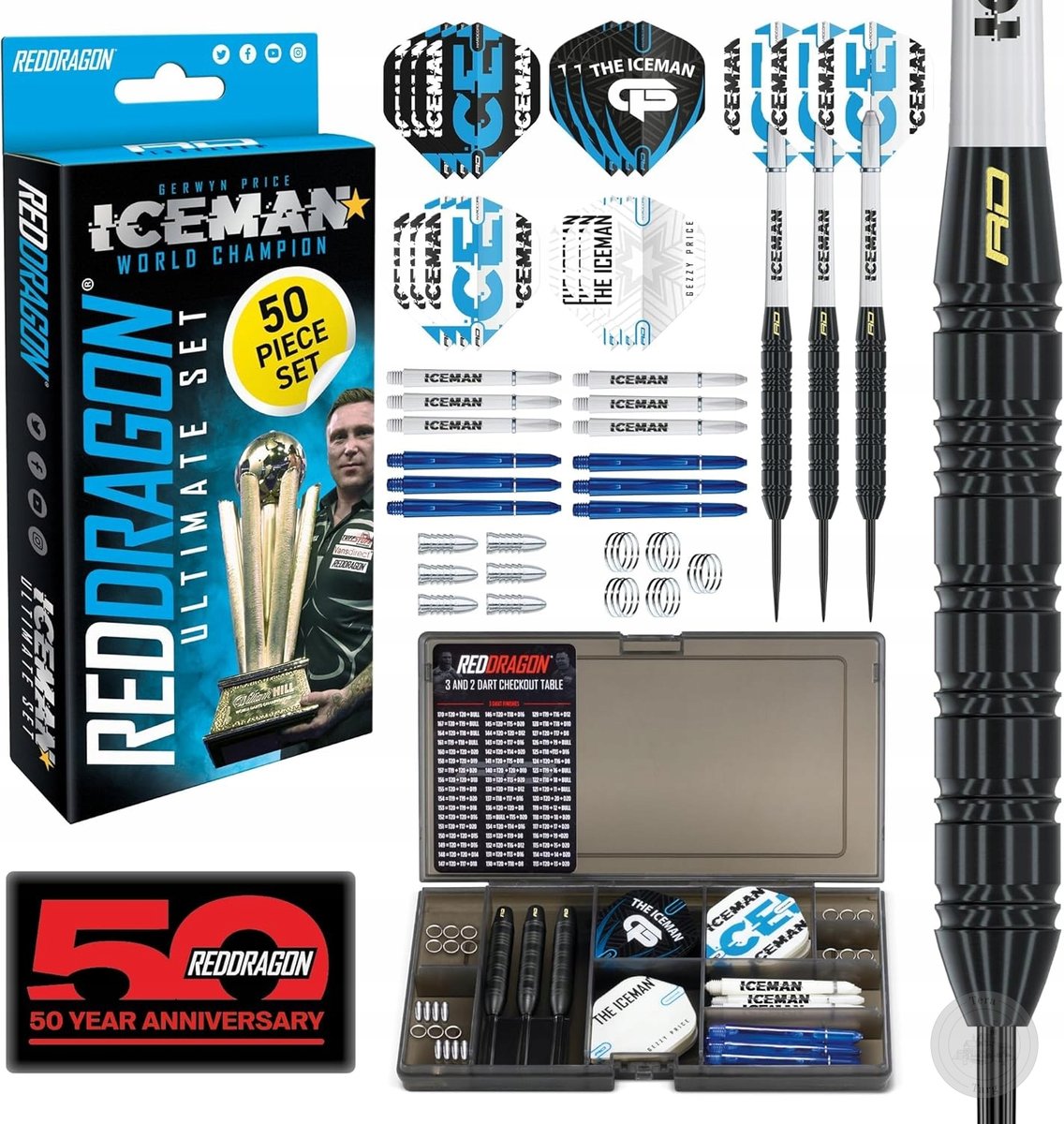 Rzutki Lotki do Darta 50 el Gerwyn Iceman 22g Red Dragon Dart Zestaw ...