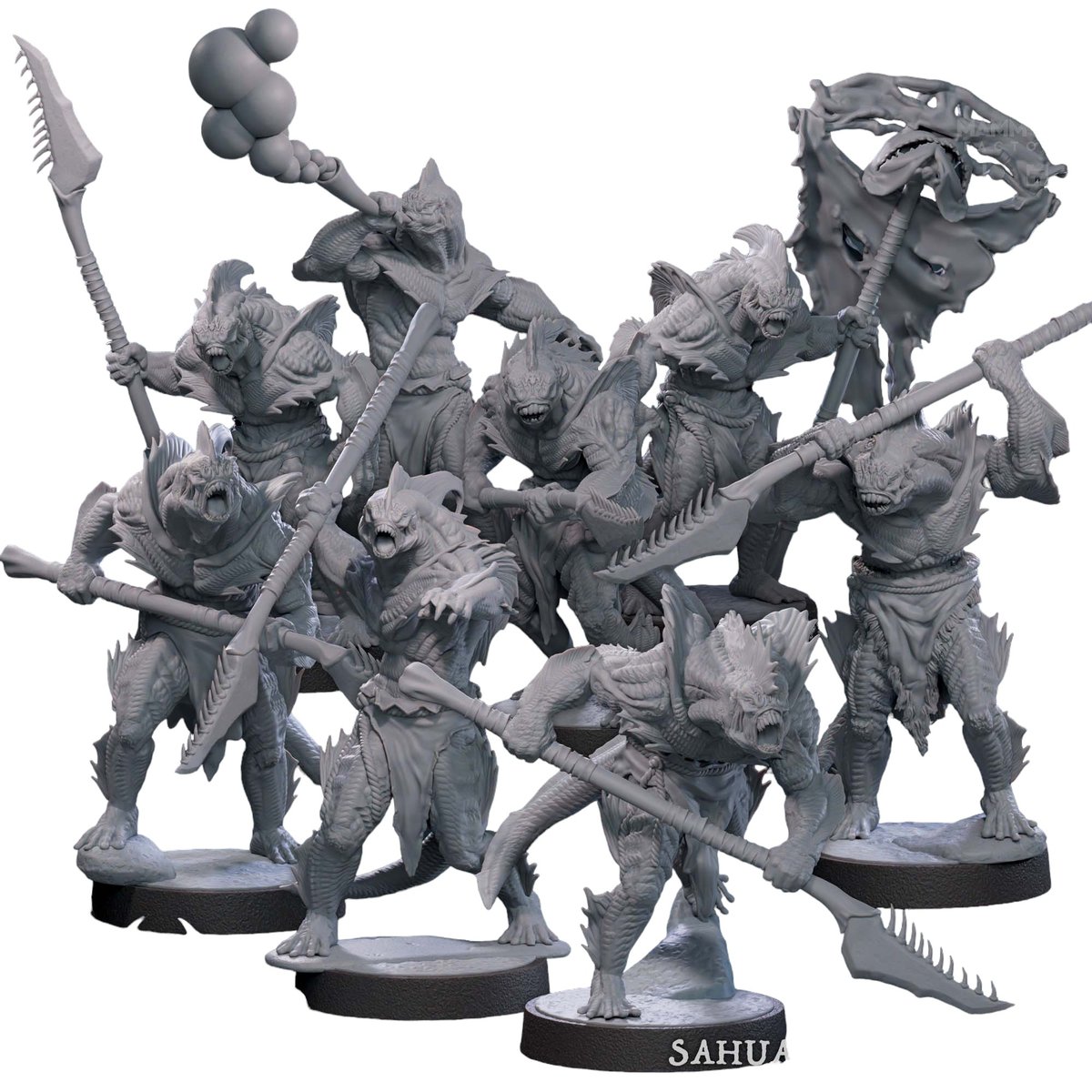 Sahaugin Armia Wodne Potwory Set 8 Figurek 14k + BONUS do DND D&D druk 3D - Iron Shield ...