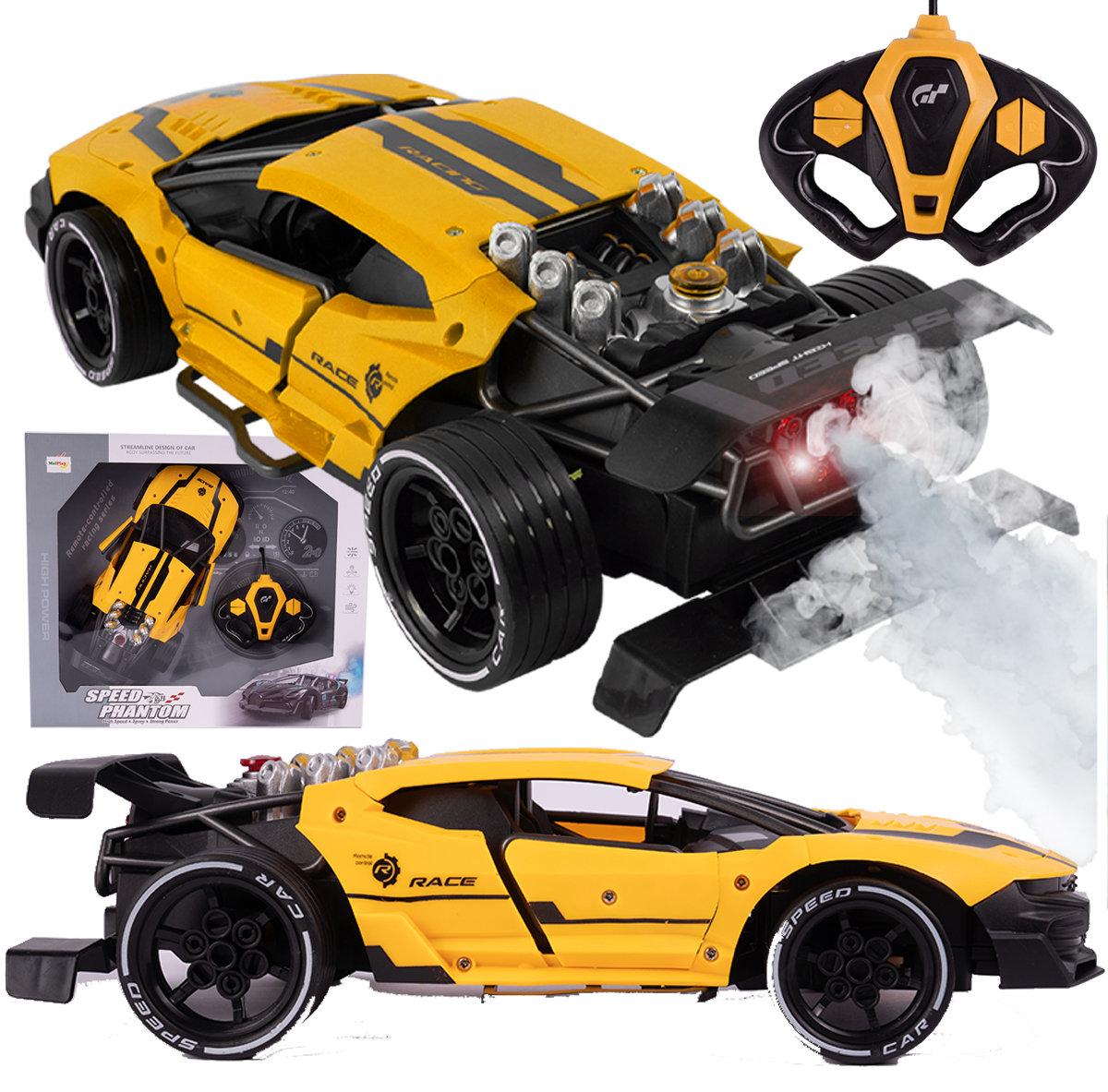 Samochód Zdalnie Sterowany Rc Auto Para Dym Świeci Żółty Z529Y - Stator ...