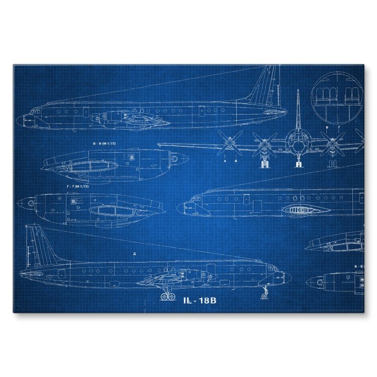 Samolot IŁ-18 Blueprint Metalowy Plakat Blacha dekoracyjna Tabliczka ...