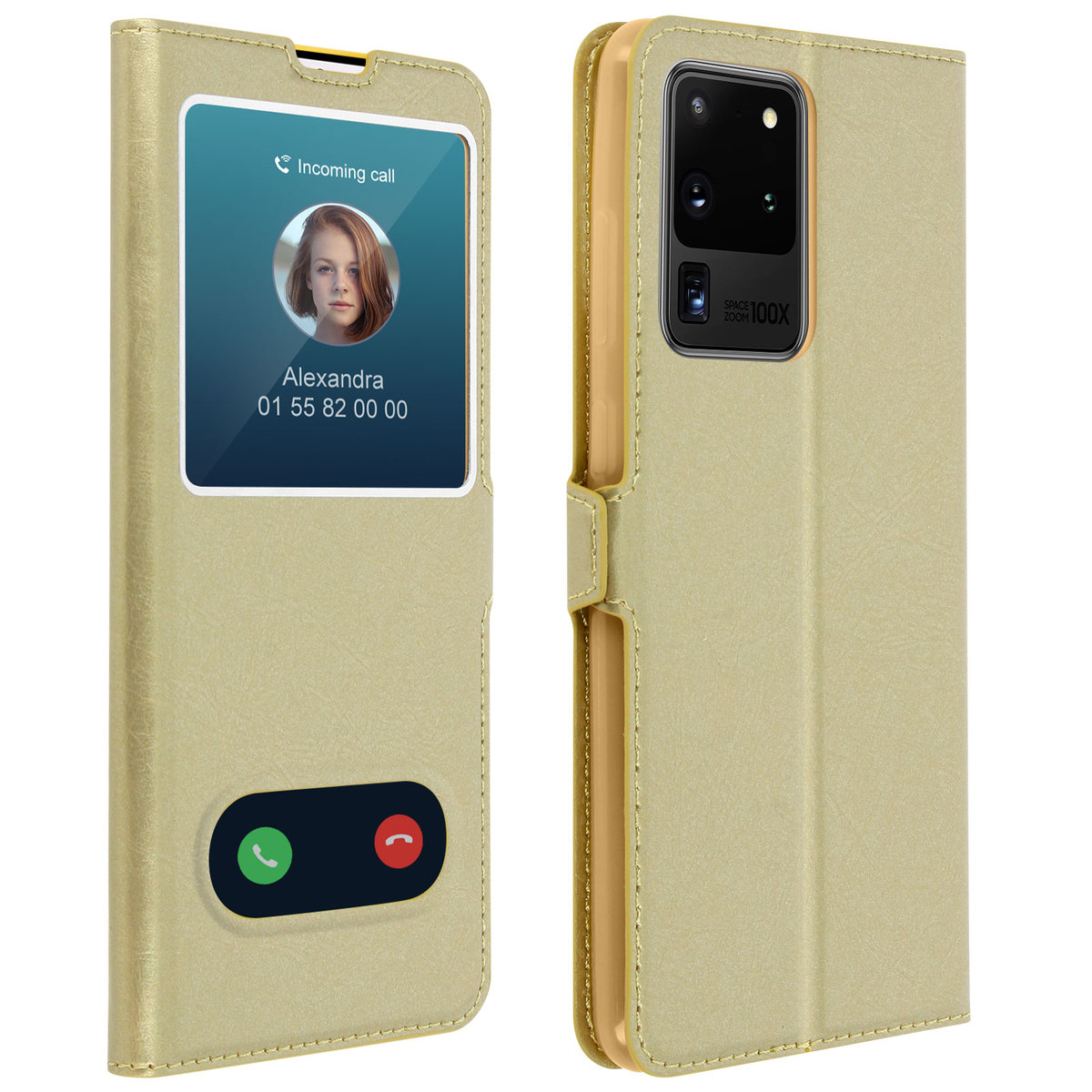 Samsung Galaxy S20 Ultra Etui z podwójnym okienkiem Podstawka wideo w kolorze złotym - Avizar ...