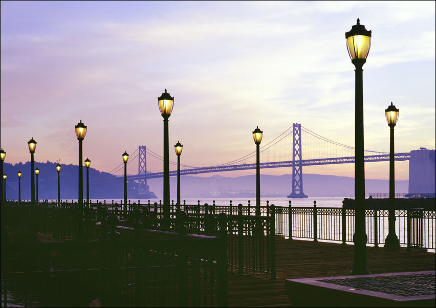 San Francisco Bay Bridge Lights at Dusk., Carol Highsmith - plakat ...