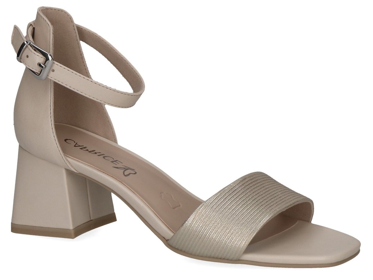 Sandały damskie skórzane z zakrytą piętą na obcasie beżowe Caprice ...