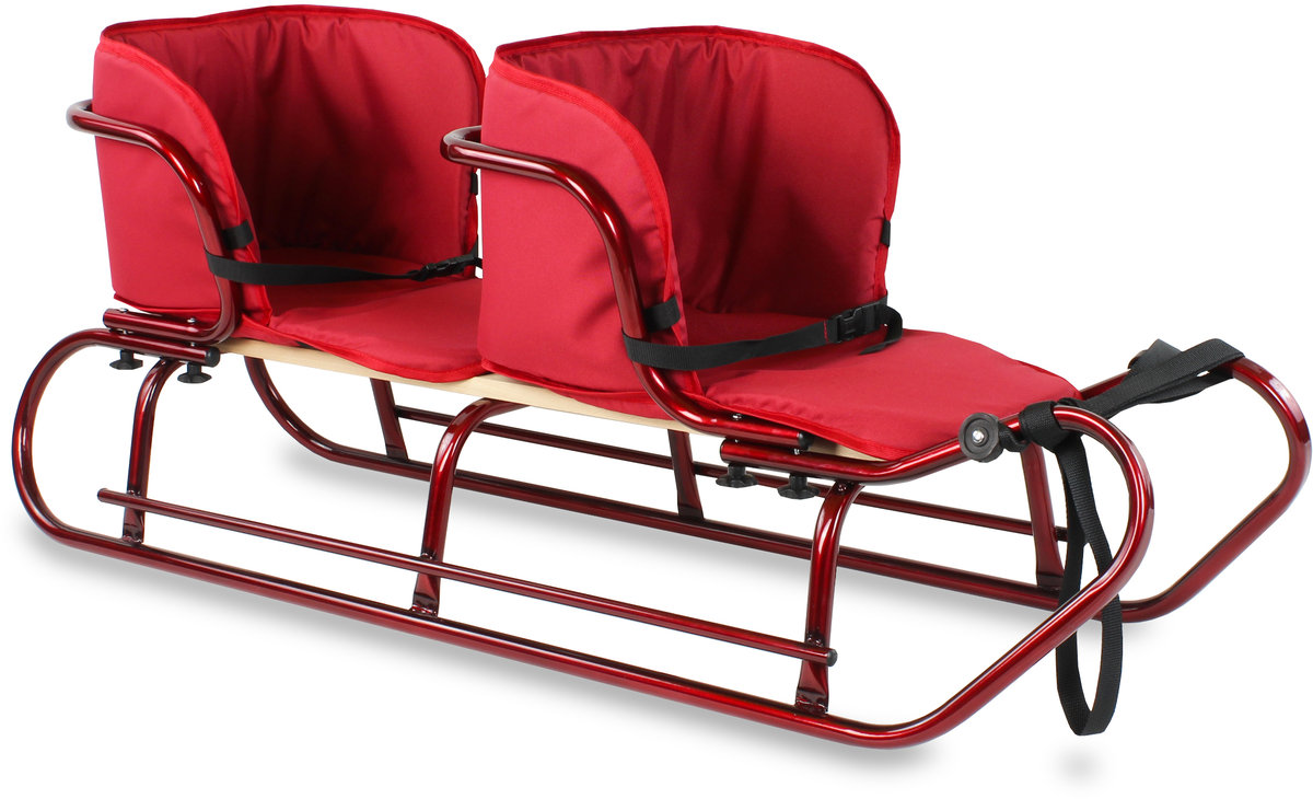 Sanki dwuosobowe, dla bliźniaków, podwójne, z materacykami, Bordowe - e ...
