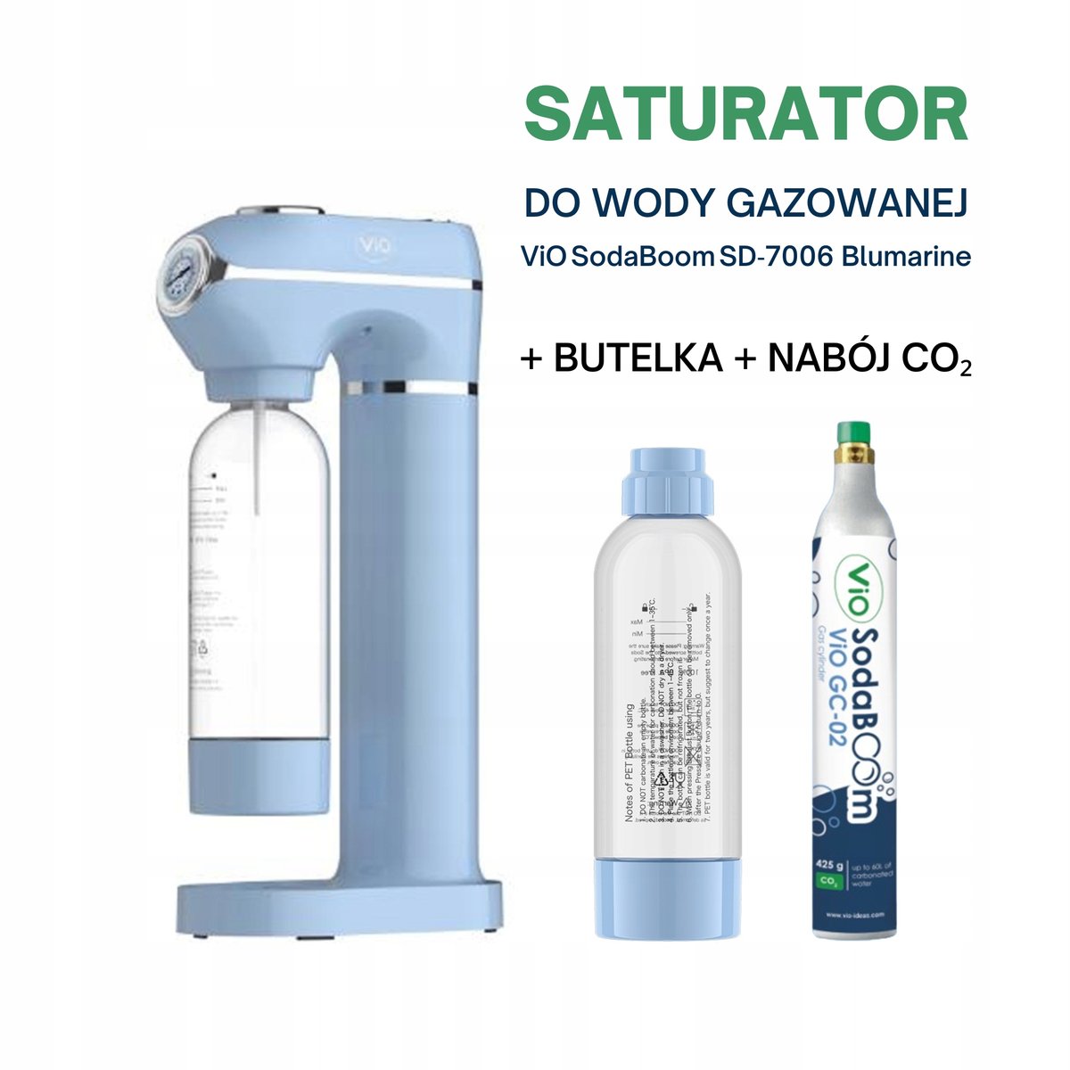 Saturator ViO SodaBoom SD-7006 blumarine + 2 Butelki 1 l + Nabój CO2 ...