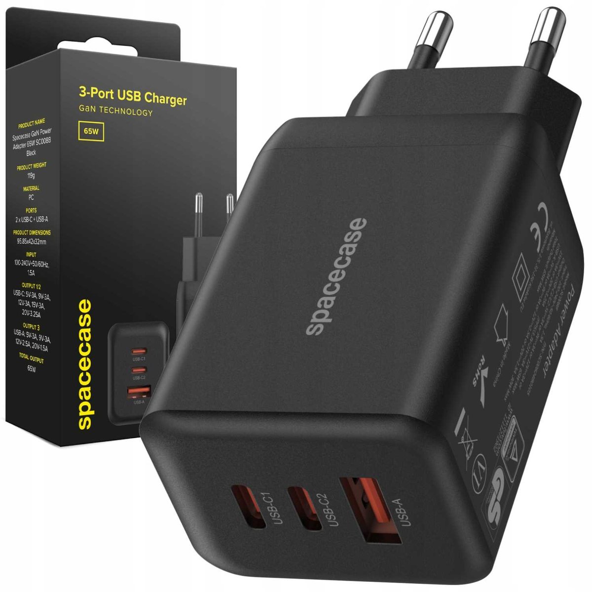 SC USB Charger 65W GaN SC008B black - Spacecase | Sklep EMPIK.COM