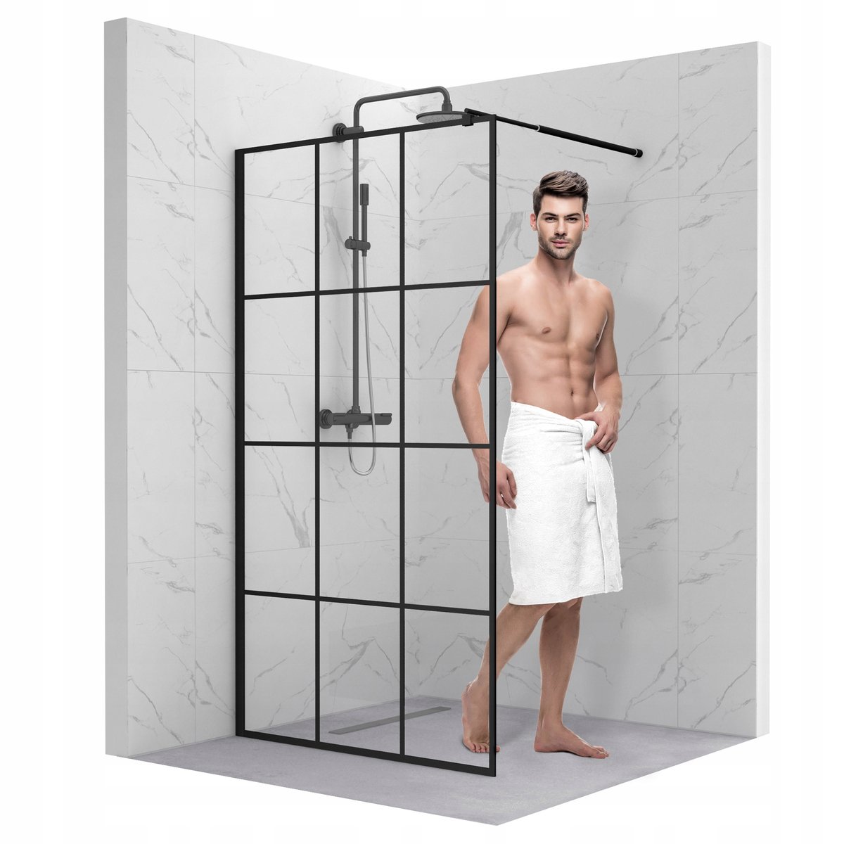 Ścianka Szyba Prysznicowa Walk-In 90 Cm Czarna Drzwi Kabina Szkło 8Mm ...