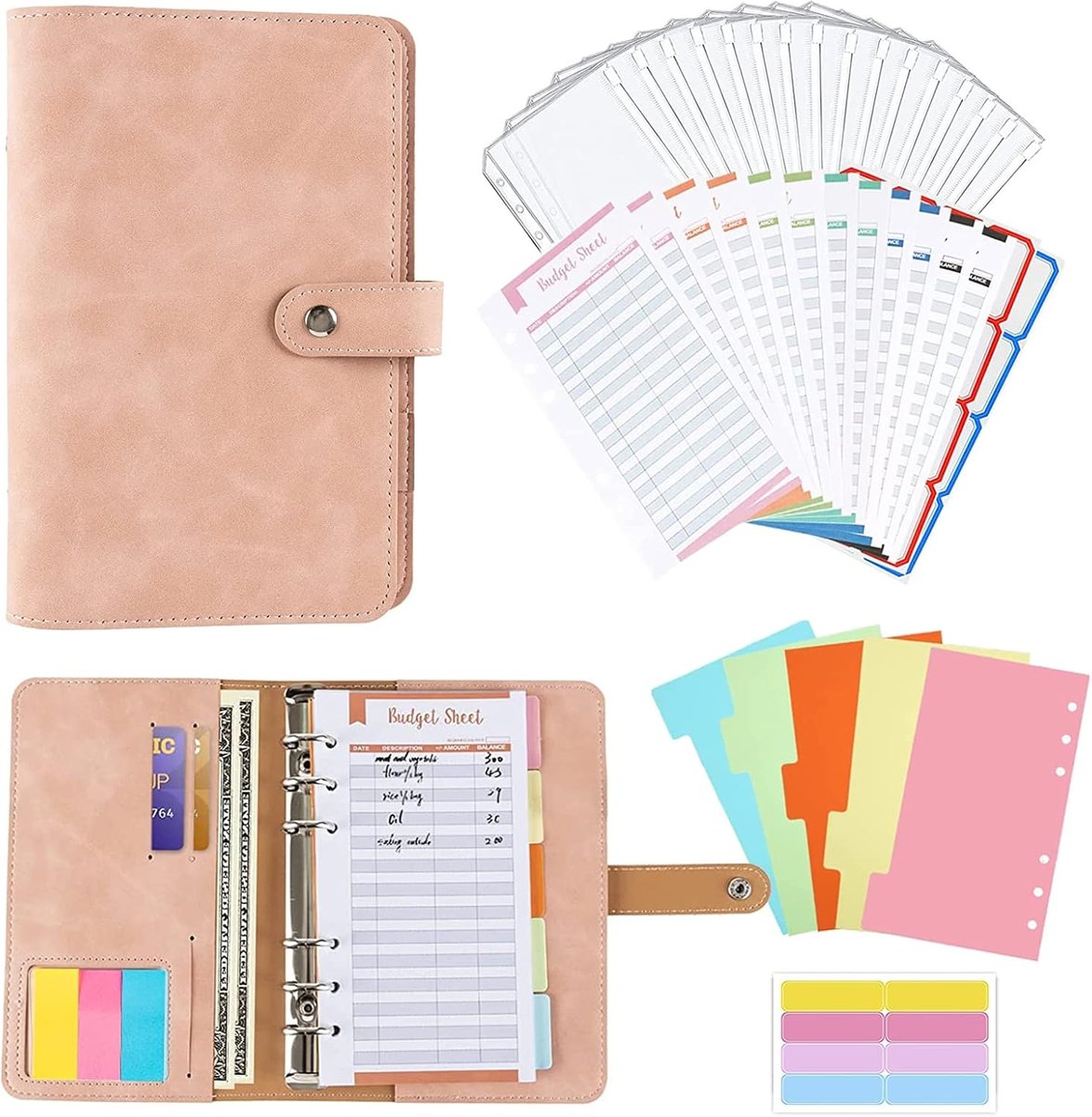Segregator Budżetowy A6 Binder Pierścieniowy ze Skóry PU 12 Stron ...