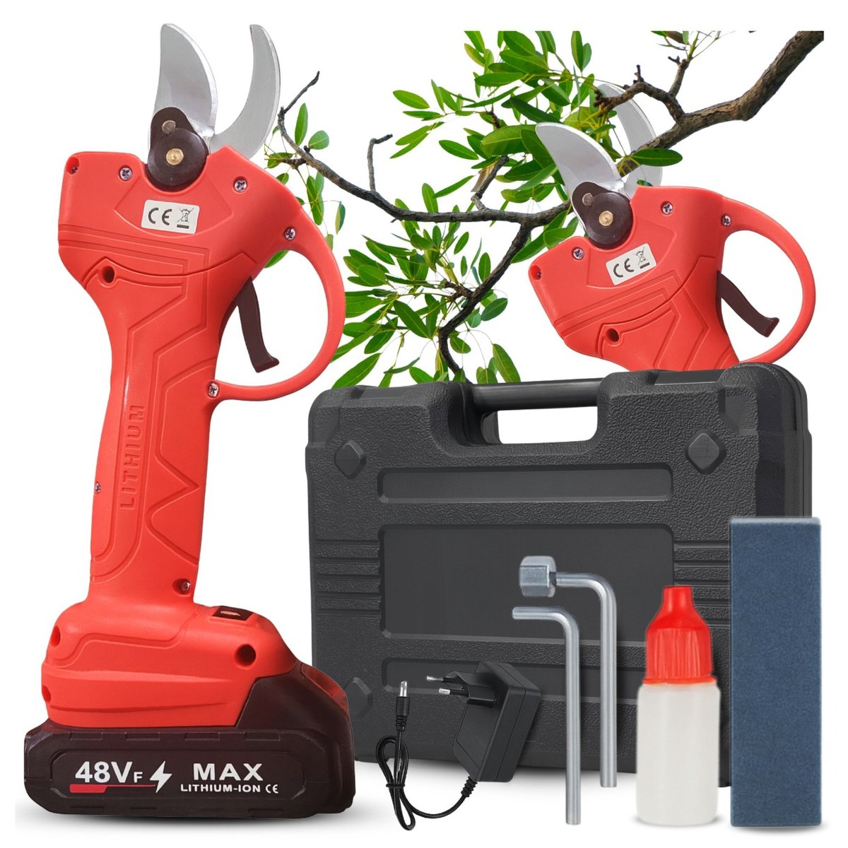 Sekator Akumulatorowy Elektryczny Nożyce do Gałęzi Ogrodowy Li-Ion 48v ...