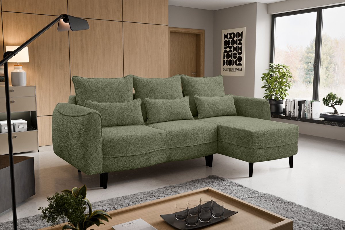 Selio Narożnik Z Funkcją Spania I Pojemnikiem Na Pościel Oliwkowy Prawy ...