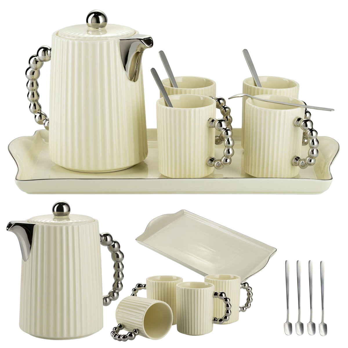 Serwis Kawowy Luca Silver Cream - Elegancki Zestaw - HowHomely | Sklep ...
