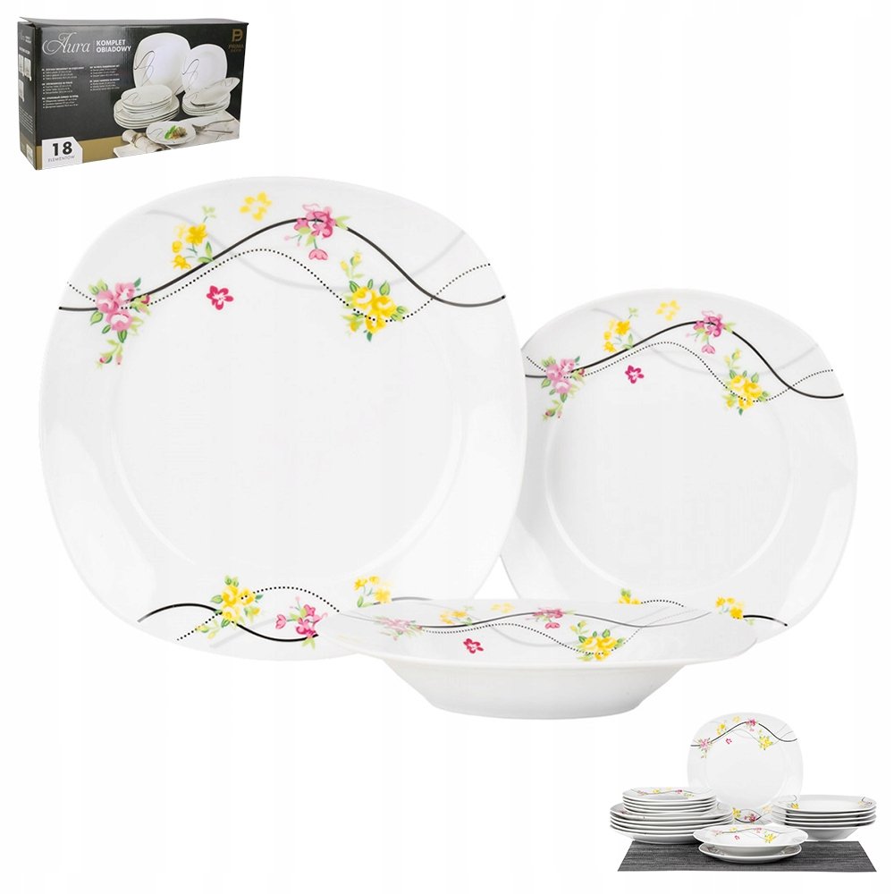 SERWIS komplet OBIADOWY 18 elementów 6 osób AURA Botanica Prima Deco ...