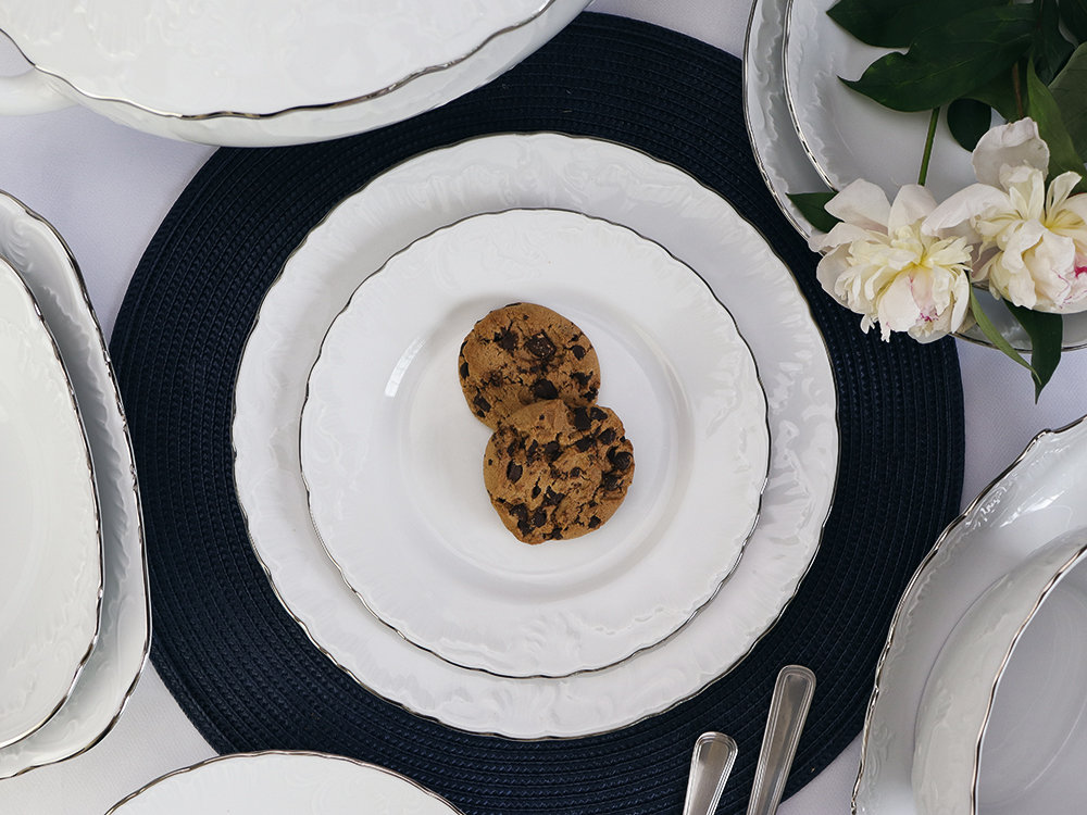 Serwis obiadowy na 6 osób (25 el.) Ćmielów - Rococo 3605 PLATYNOWA ...