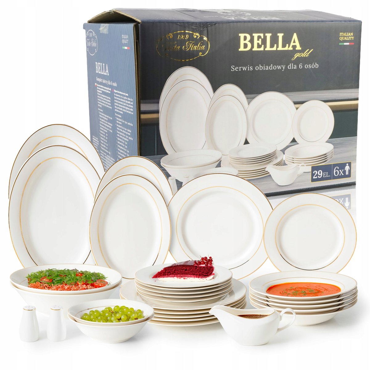 SERWIS OBIADOWY PORCELANOWY 29EL ZESTAW TALERZY BIAŁYCH PORCELANA NA 6 ...