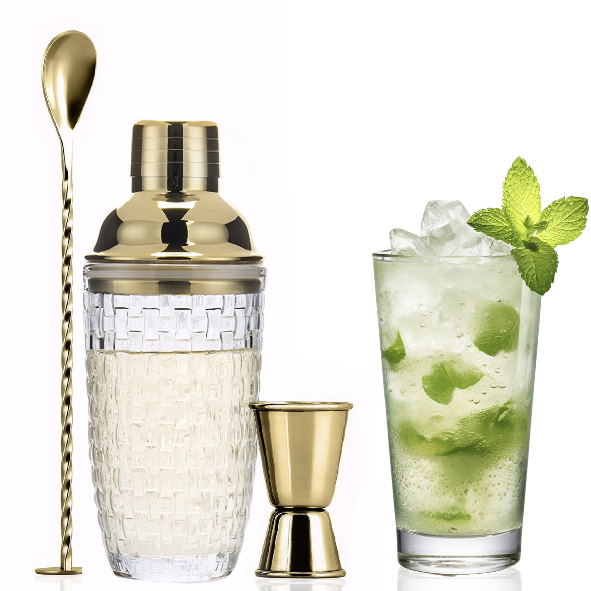 SHAKER SZEJKER DO ROBIENIA DRINKÓW KOKTAILI ZESTAW BARMAŃSKI SZKLANY ZŁOTY - Epsence | Sklep ...