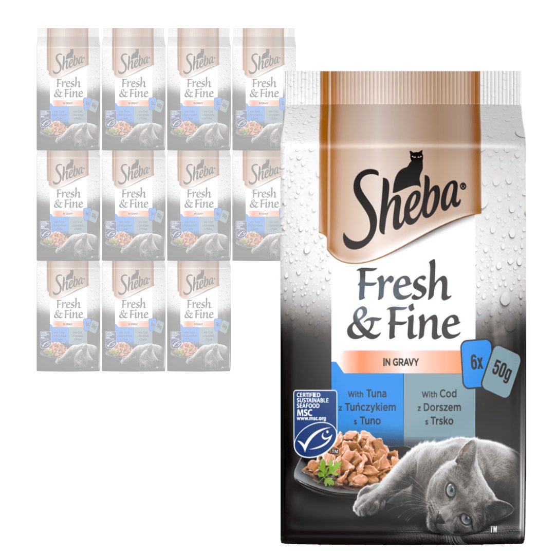 Sheba Fresh & Fine Tuńczyk i Dorsz Saszetki 72x50g Mokra Karma w Sosie ...