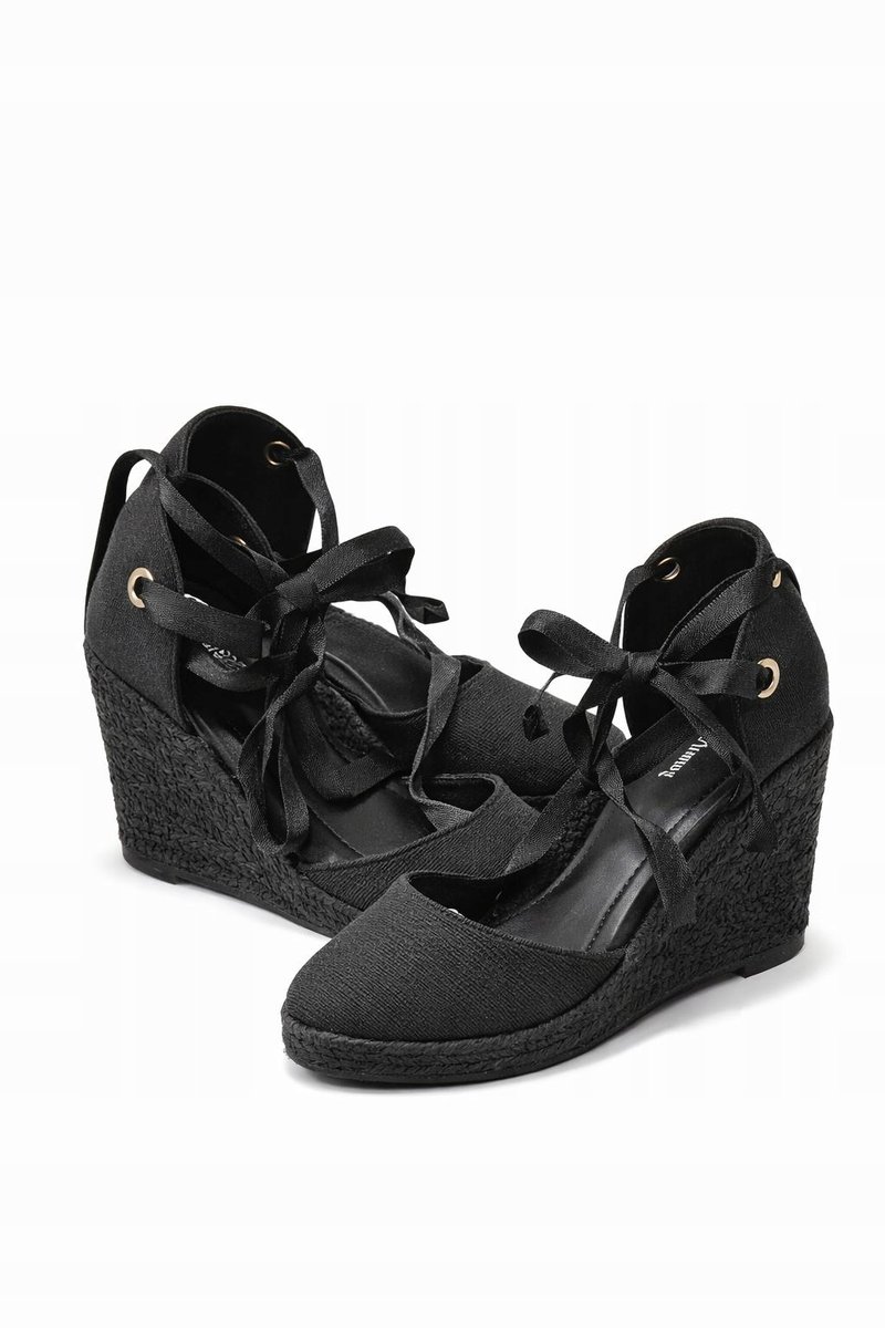 SHEIN CZARNE ESPADRYLE NA KOTURNIE Z PLECIONĄ PODESZWĄ 37 1LA - Shein ...