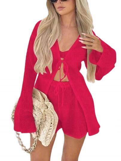 SHEIN CZERWONY KOMPLET DAMSKI Z WIĄZANIEM XL 1GC - Shein | Moda Sklep ...