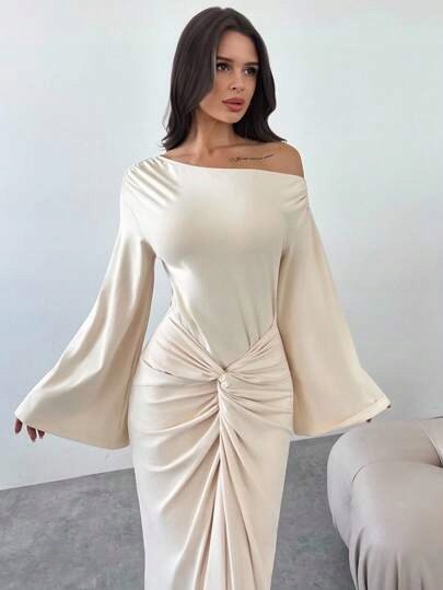 SHEIN ELEGANCKA SUKIENKA Z DŁUGIMI RĘKAWAMI I WĘZŁEM NA BIODRACH 40/42 ...