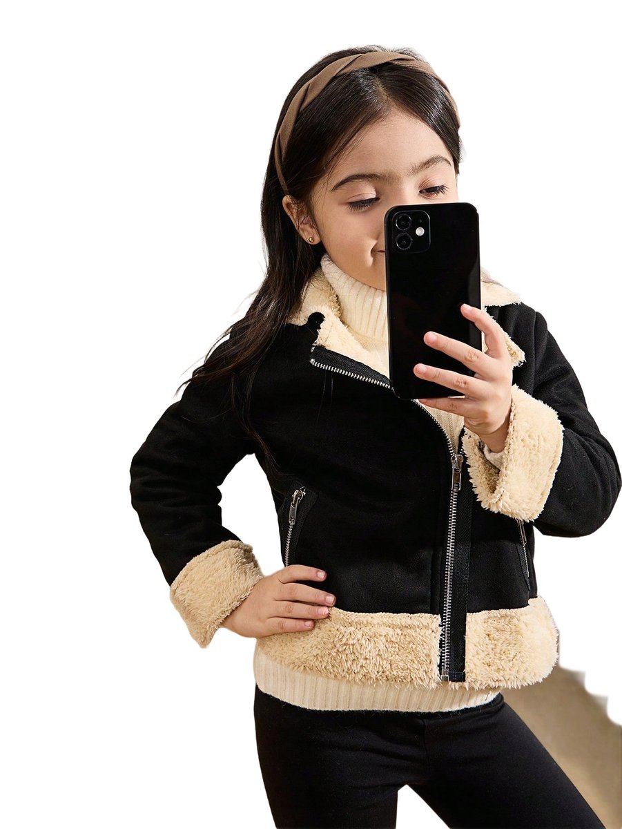 SHEIN KURTKA DZIECIĘCA Z KOKARDĄ I FUTERKIEM CZARNA 116-122 1LA - Shein ...