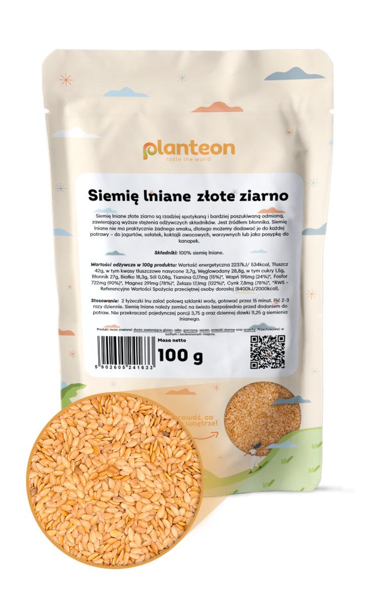 Siemię lniane złote ziarno 1kg - Planteon | Sklep EMPIK.COM