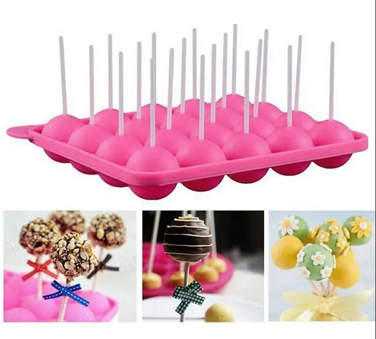 Silikonowa Forma Do Ciastek W Formie Lizaków Cake Pops X20 Różowy Ag893 ...