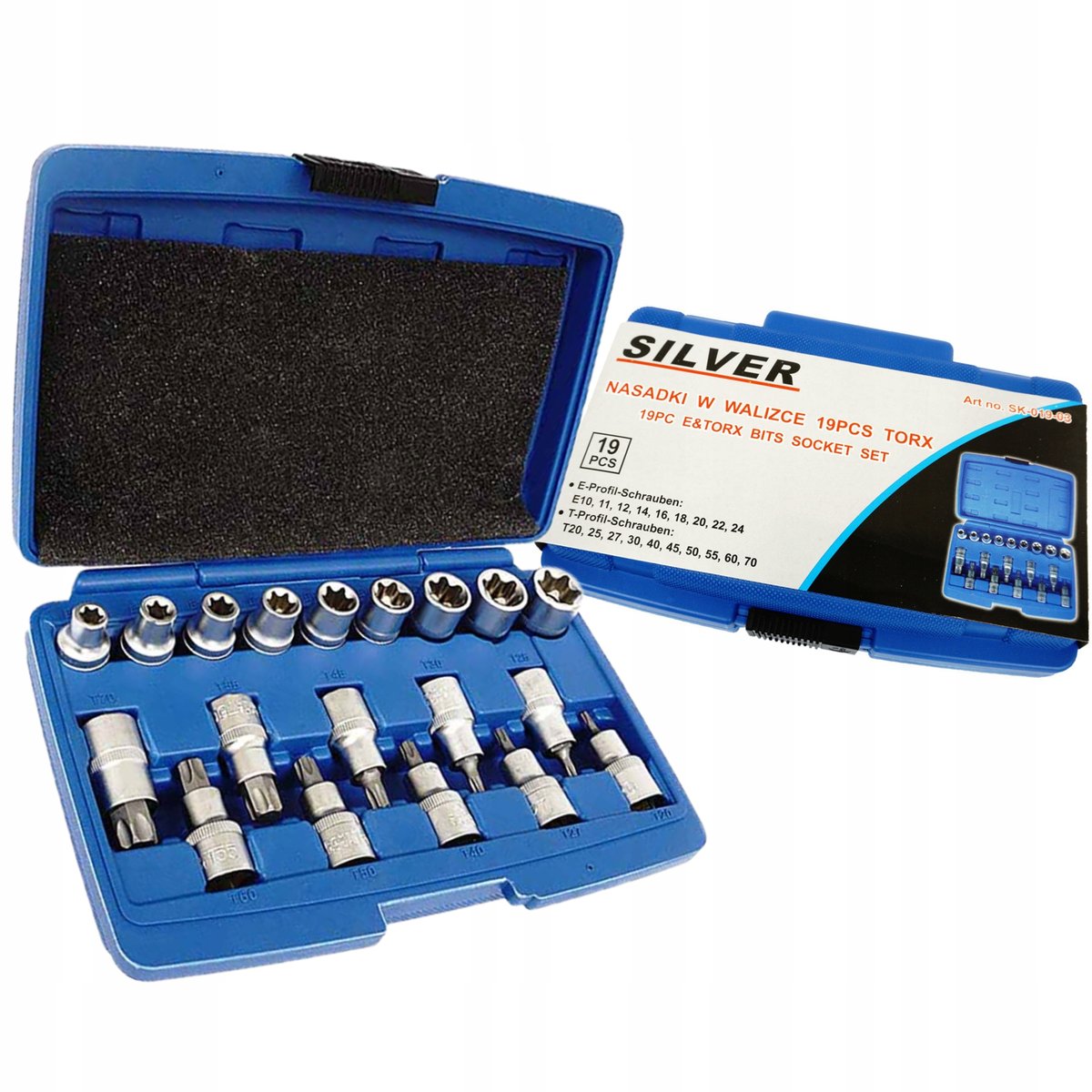 Silver Zestaw Nasadek Torx Nasadki Klucze Nasadowe E-Torx 1/2 19E Sk ...