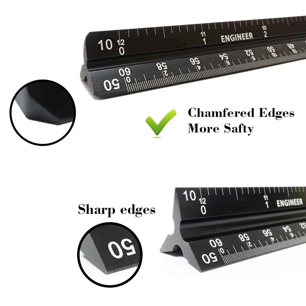 Skala architektoniczna, aluminiowa trójkątna linijka metryczna 1:20, 1:25, 1:50, 1:75, 1:100, 1: ...