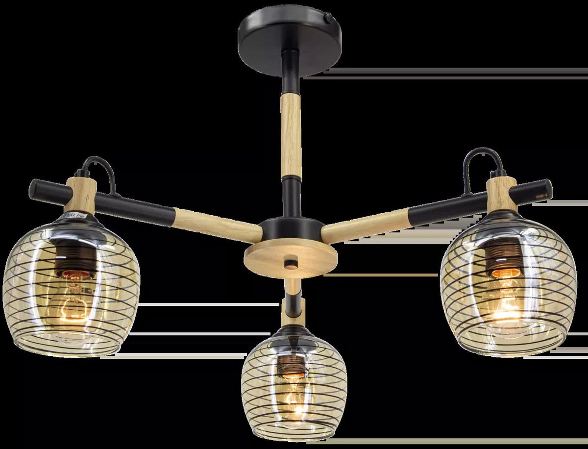 Skandynawska lampa sufitowa ELM2203/3 BL JD czarna drewno - Mdeco ...