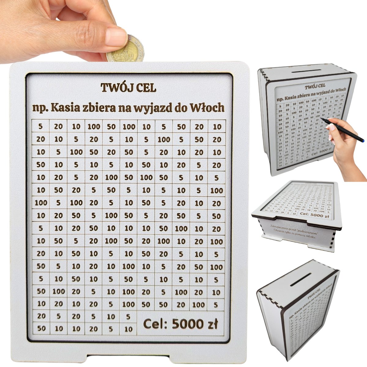 Skarbonka wykreślana - personalizowana, z twoim celem i kwotą. Tracker ...
