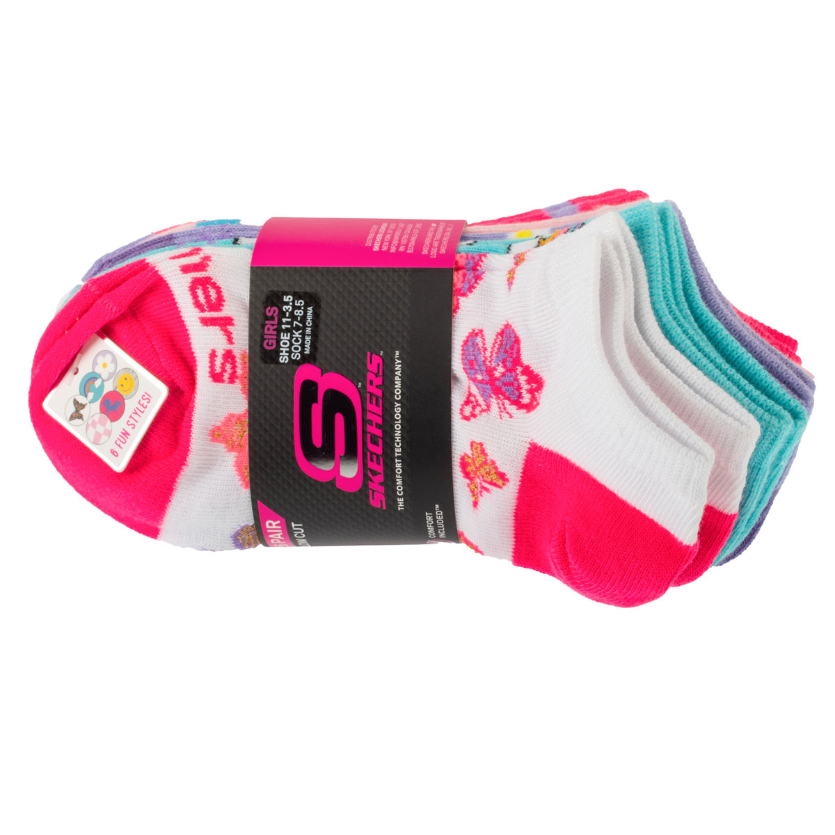 Skechers 6pk Girls Butterfly Socks S601234-MULT, Kobieta/Mężczyzna ...