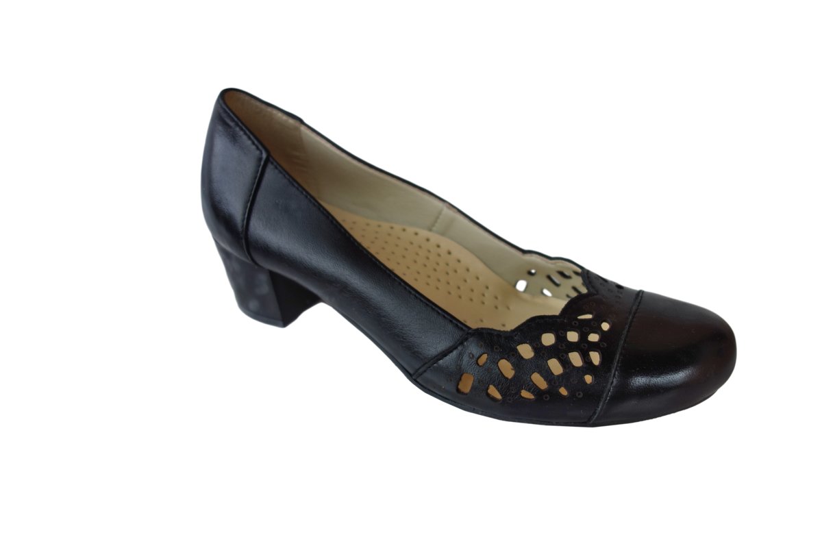 Skórzane czółenka czarne ażurowe obcas 5 cm nr 36 36 Czarny - Polskie ...