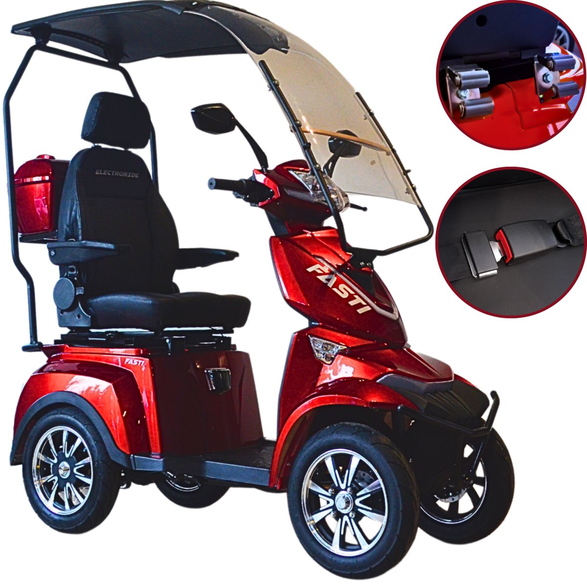 Skuter elektryczny czterokołowy ELECTRORIDE Fasti 4 Max z dachem + pas ...