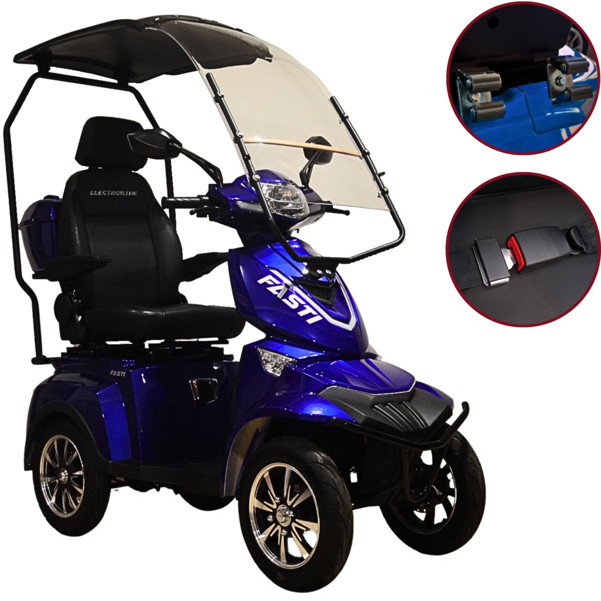Skuter elektryczny czterokołowy ELECTRORIDE Fasti 4 Max z dachem + pas ...