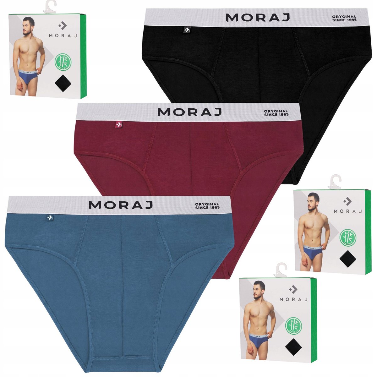 Slipy Majtki Męskie Bambusowe Wiskoza Klasyczne Kolorowe 3-Szt Moraj ...