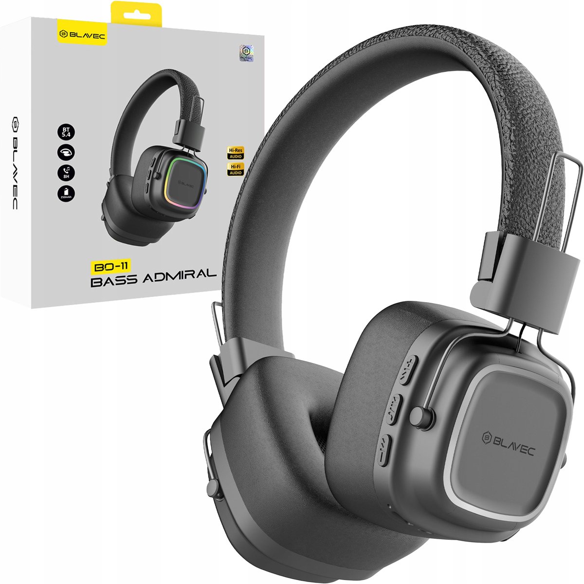 Słuchawki bezprzewodowe Nauszne Blavec z mikrofonem Bluetooth 5.4 USB-C ...