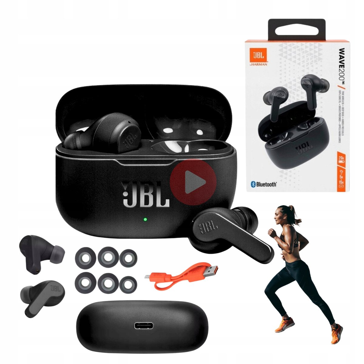 SŁUCHAWKI BEZPRZEWODOWE Z MIKROFONEM JBL 200TWS DOKANAŁOWE DO BIEGANIA ...