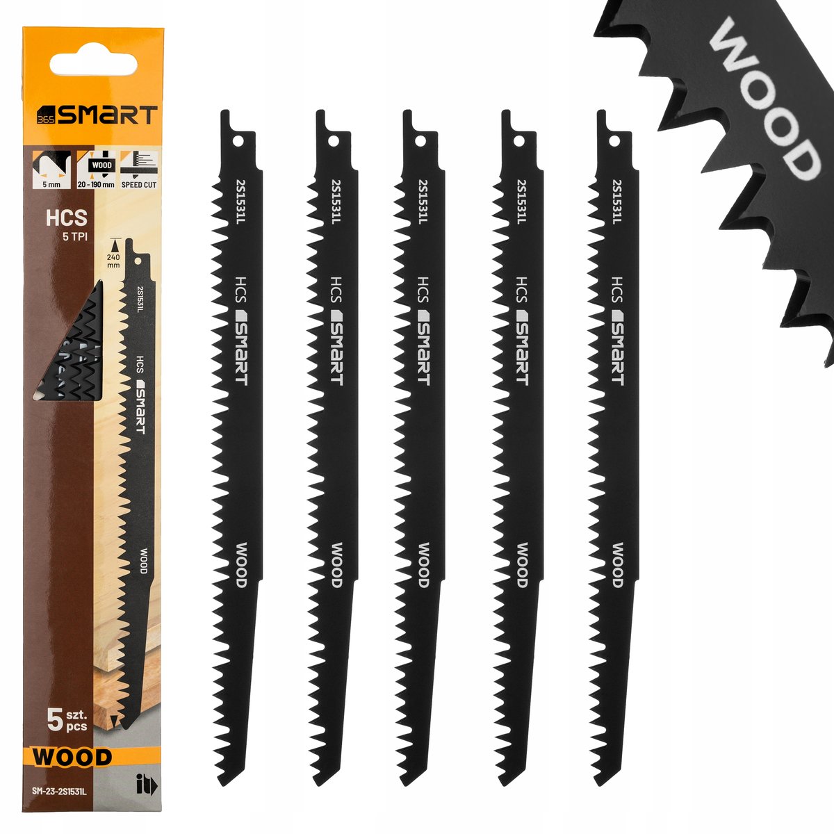 Smart365 Brzeszczoty do Piły Szablastej 240mm do Drewna 5 Sztuk Hcs ...