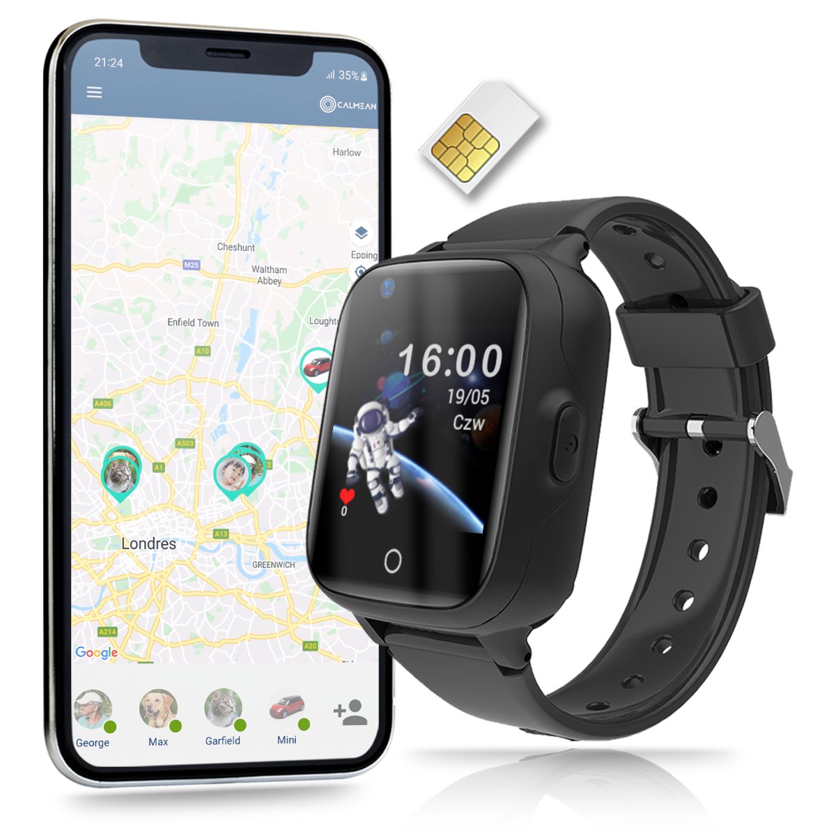Smartwatch CALMEAN Video 4G, Apps, IPX7 czarny + karta SIM - CALMEAN ...