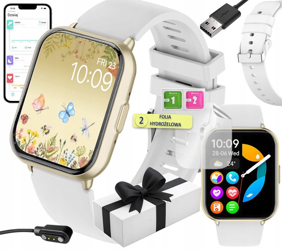 Smartwatch damski Bluetooth rozmowy i powiadomienia tętno sen menu PL ...