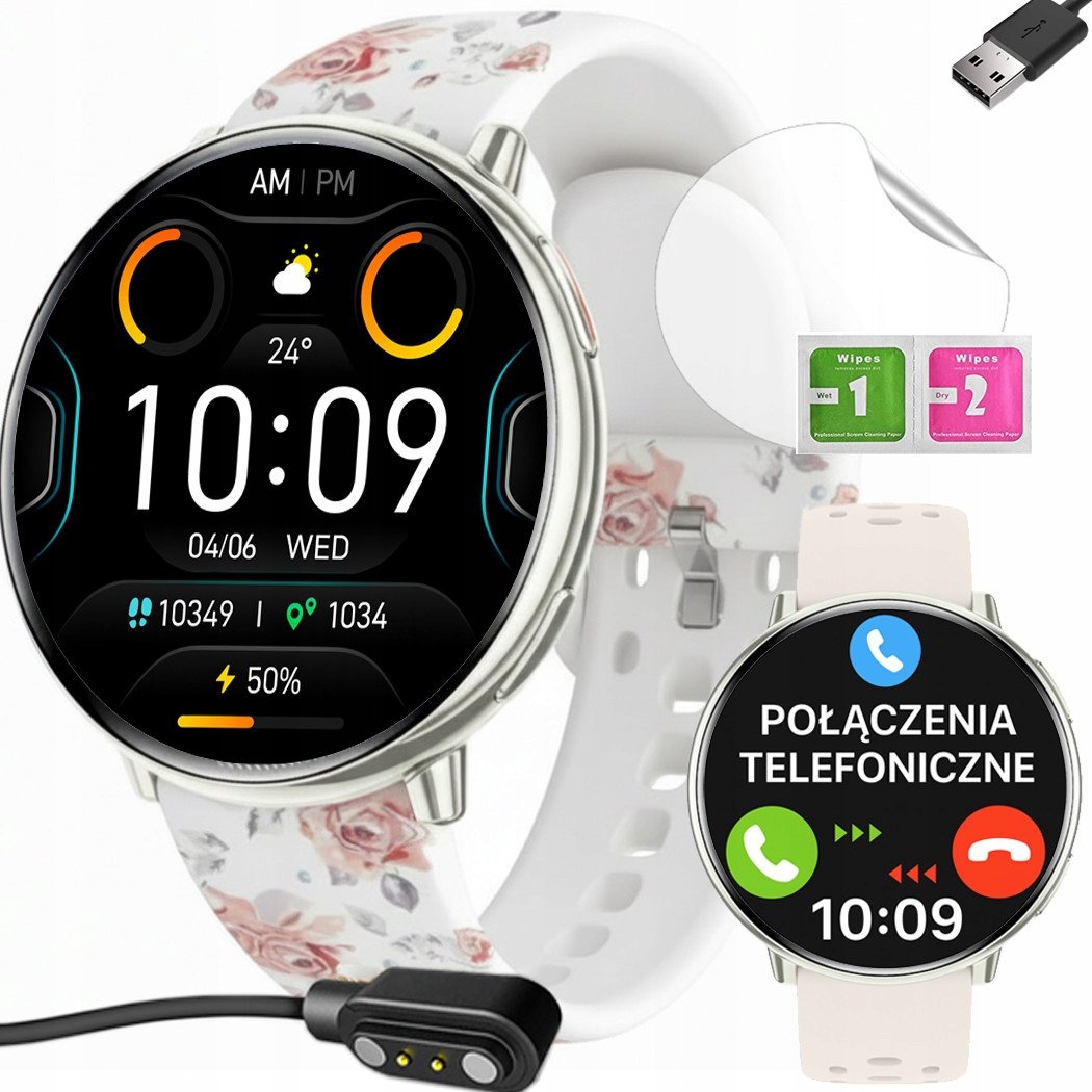 Smartwatch Damski Elegancki GPS, Rozmowy BT, 2 paski w zestawie + folia ...