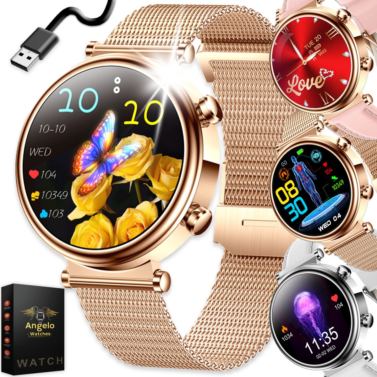 SMARTWATCH DAMSKI KARDIOWATCH GLUKOZA POMIAR CUKRU BPM HRV ROZMOWY MENU PL - Angelo Watches ...
