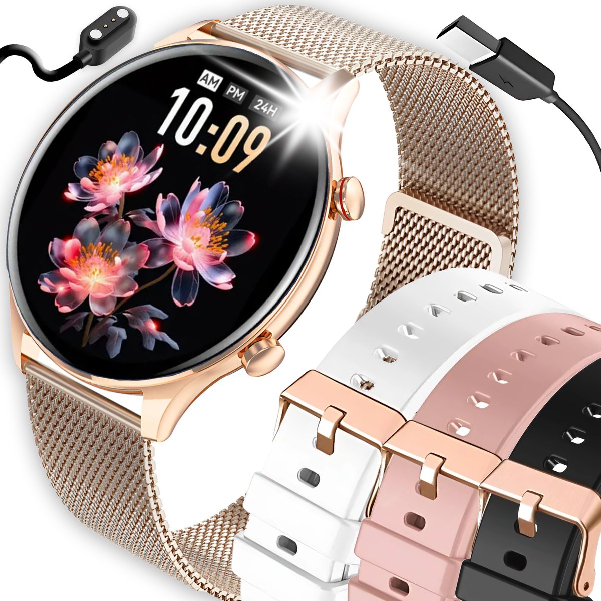 SMARTWATCH DAMSKI ZEGAREK DLA KOBIETY MENU PL ROZMOWY CIŚNIENIE BPM 4 ...