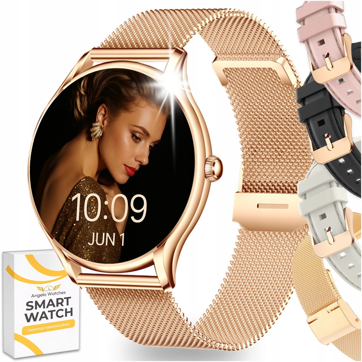 SMARTWATCH DAMSKI ZEGAREK PL MENU POWIADOMIENIA ROZMOWY SMART WATCH 4 PASKI - Angelo Watches ...