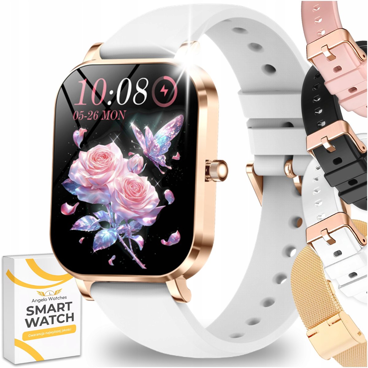SMARTWATCH DAMSKI ZEGAREK POWIADOMIENIA ROZMOWY SMART WATCH PL MENU 4 PASKI - Angelo Watches ...