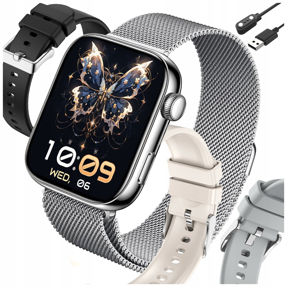 SMARTWATCH DAMSKI ZEGAREK SMART WATCH ROZMOWY PL MENU POLSKIE SPORT 4 PASKI - Nexano | Sklep ...