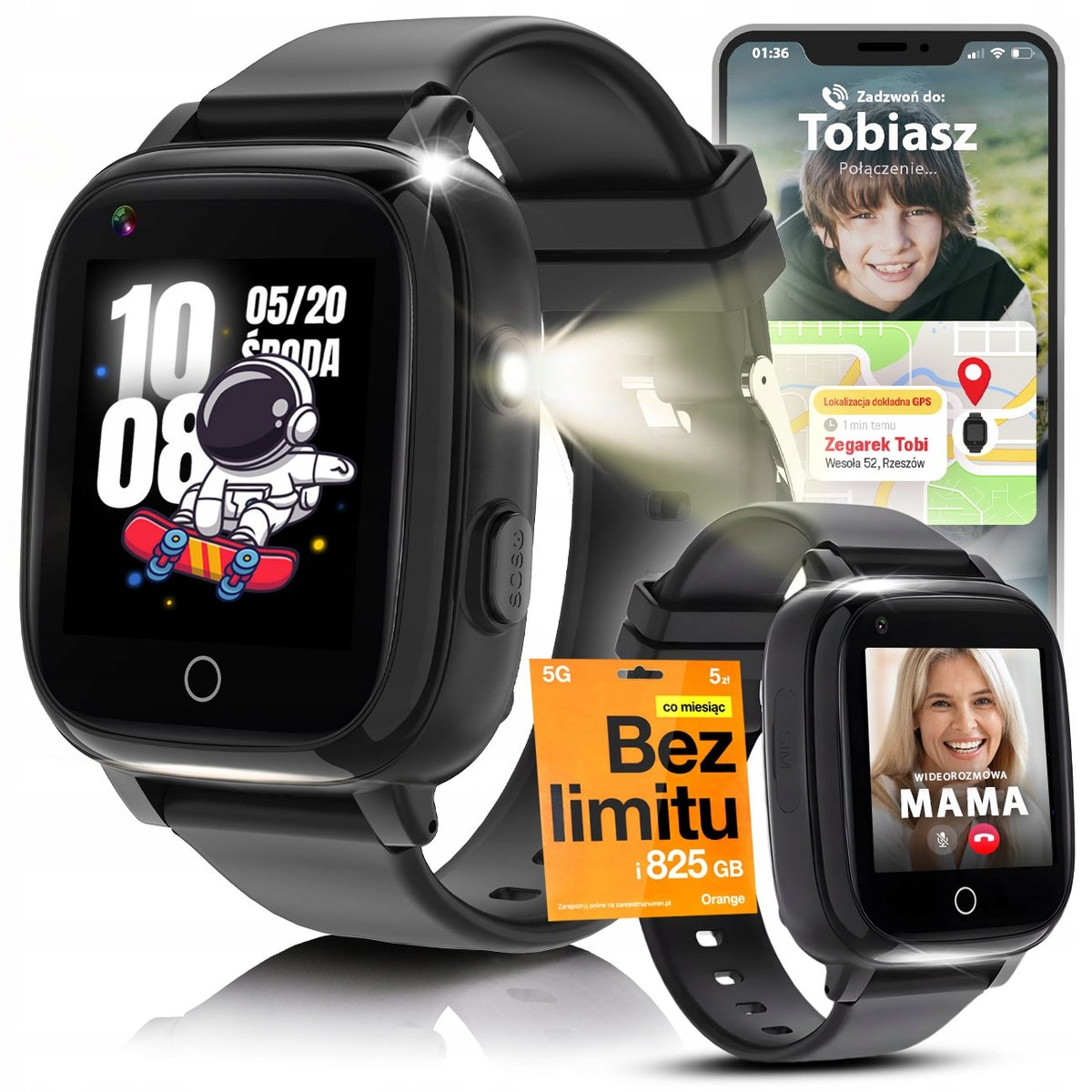 Smartwatch dla Dzieci Zegarek SMS Telefon LOKALIZACJA GPS Rozmowy MP3 ...