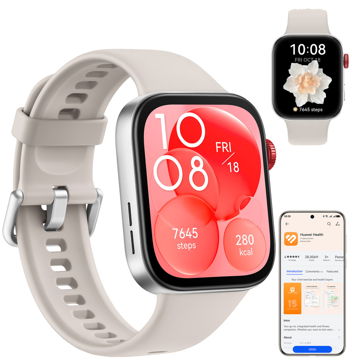 Smartwatch HUAWEI WATCH Fit 3 zegarek sportowy biały GPS analiza snu ...