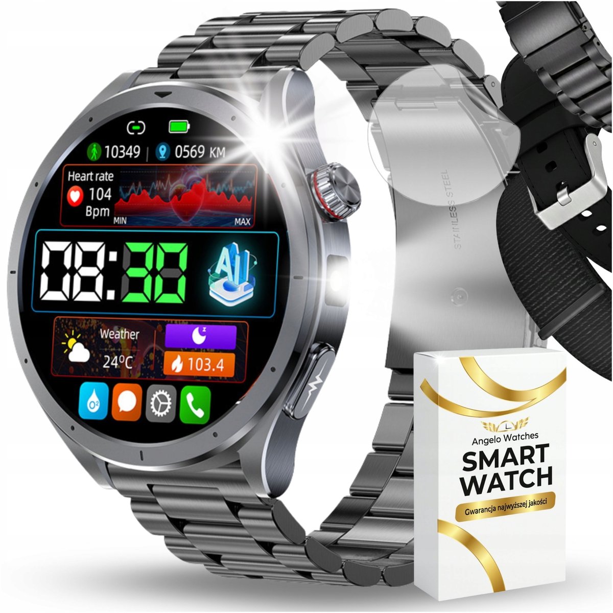Smartwatch Męski Angelo Watches AT472 Glukoza EKG Ciśnienie Rozmowy ...