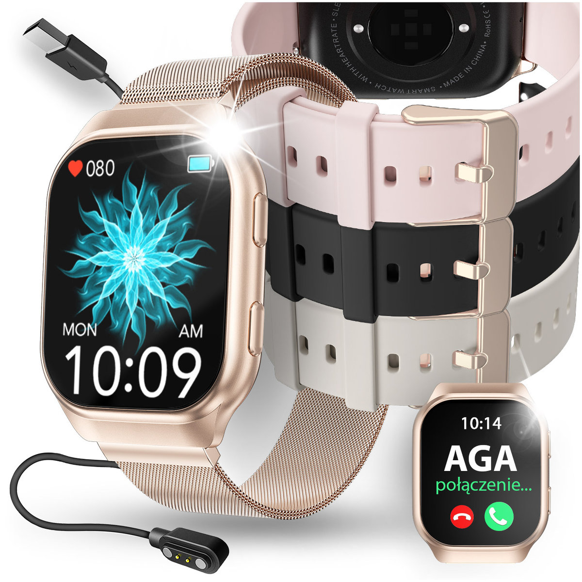 SMARTWATCH POMIAR CUKRU DAMSKI ROZMOWY POLSKIE MENU SMART WATCH + 4 PASKI - JG Smart | Sklep ...